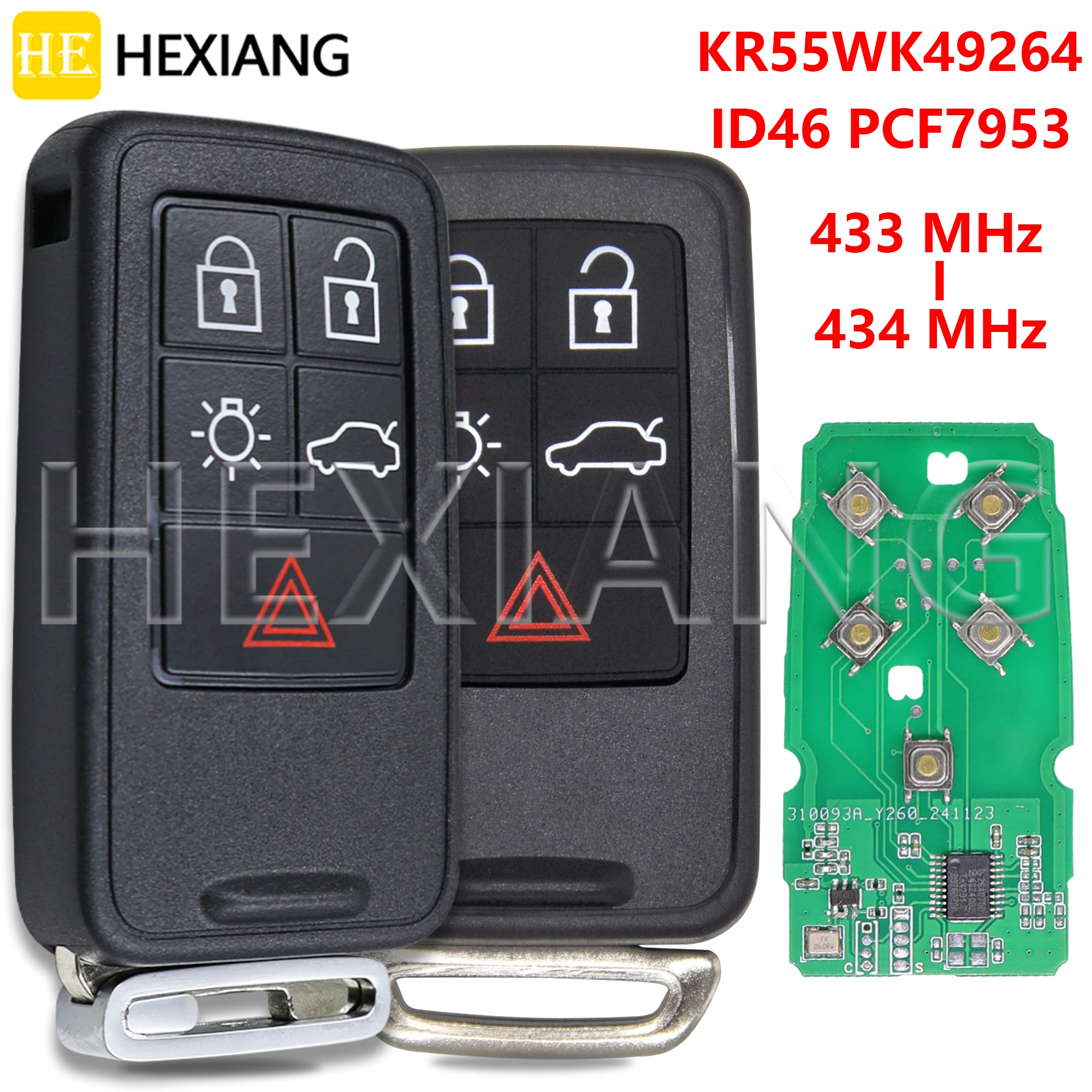 HE 433MHz ID46 PCF7953 Chip 5 Button Car Remote Key KR55WK49264 For ...