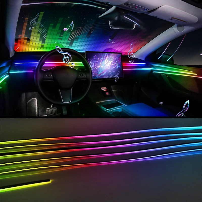 Full Color Streamer Car Ambient Lights RGB 64 Color Universal LED ...