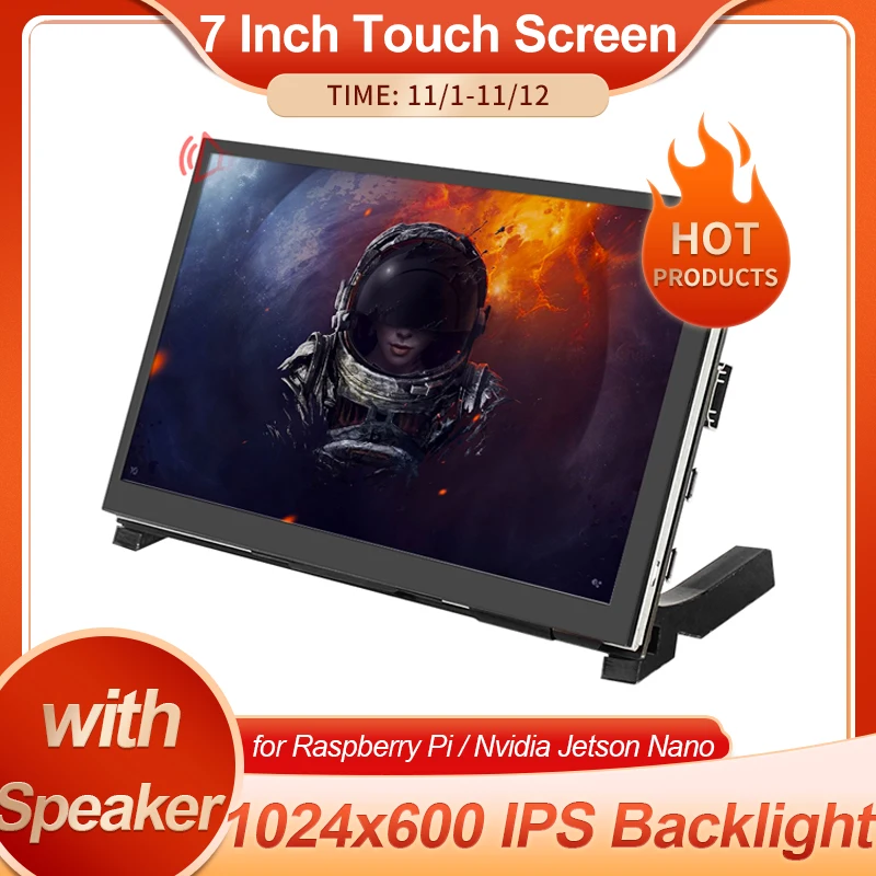 7 Polegada raspberry pi 4 modelo b tela sensível ao toque 1024x600 ips ...