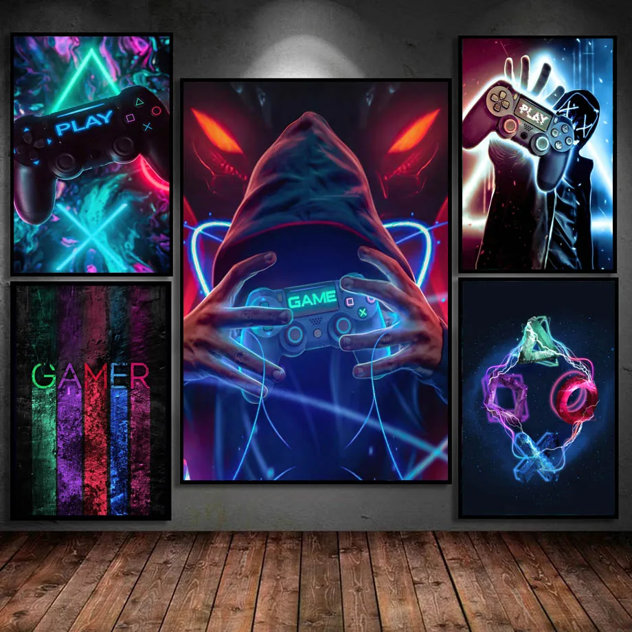 Colorido-Gamer-Wall-Art-Canvas-Pintura-Gamepad-Nordic-Posters-Impress ...