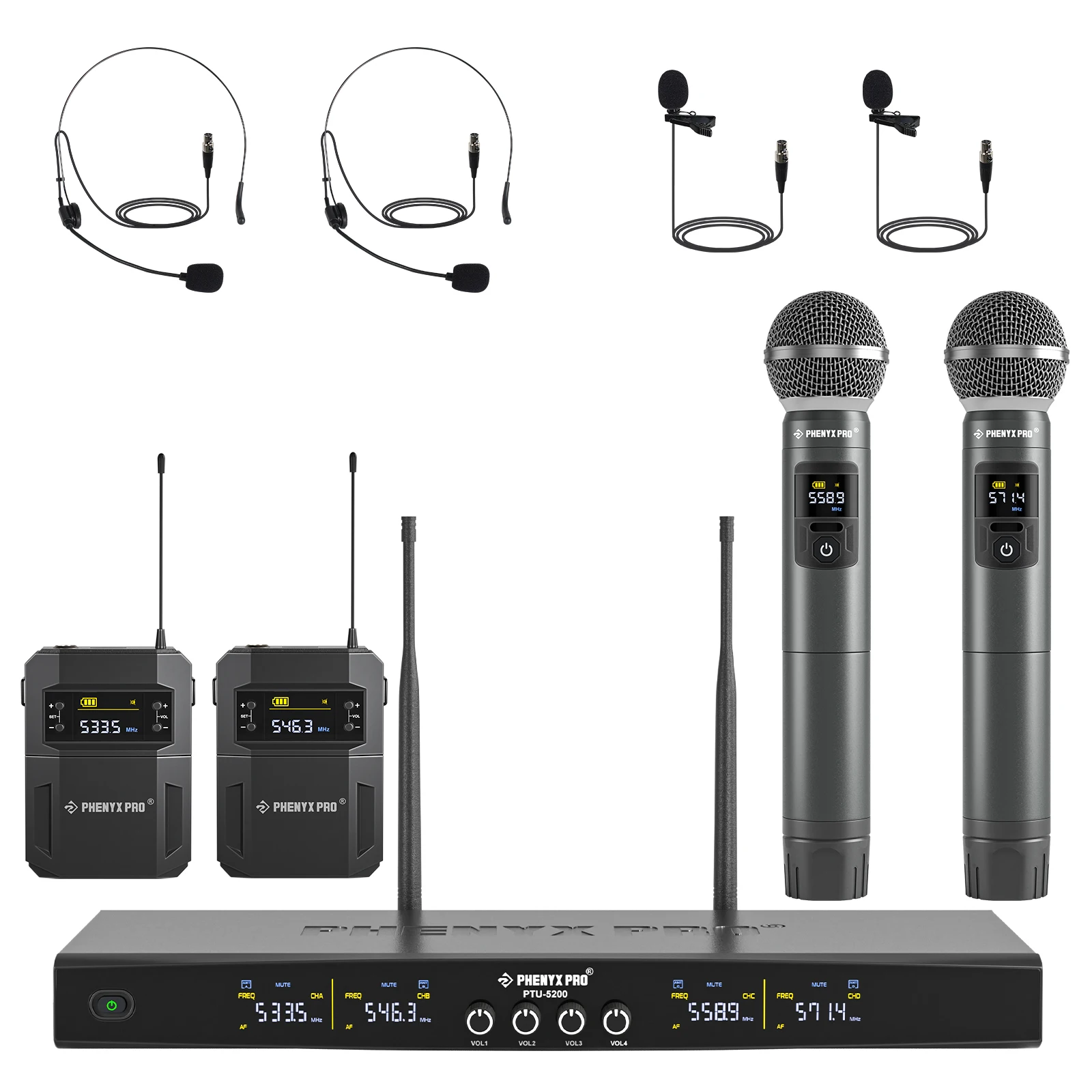 Phenyx-Pro-Wireless-Microphone-System-4-Channel-Wireless-Mic-Set-With ...