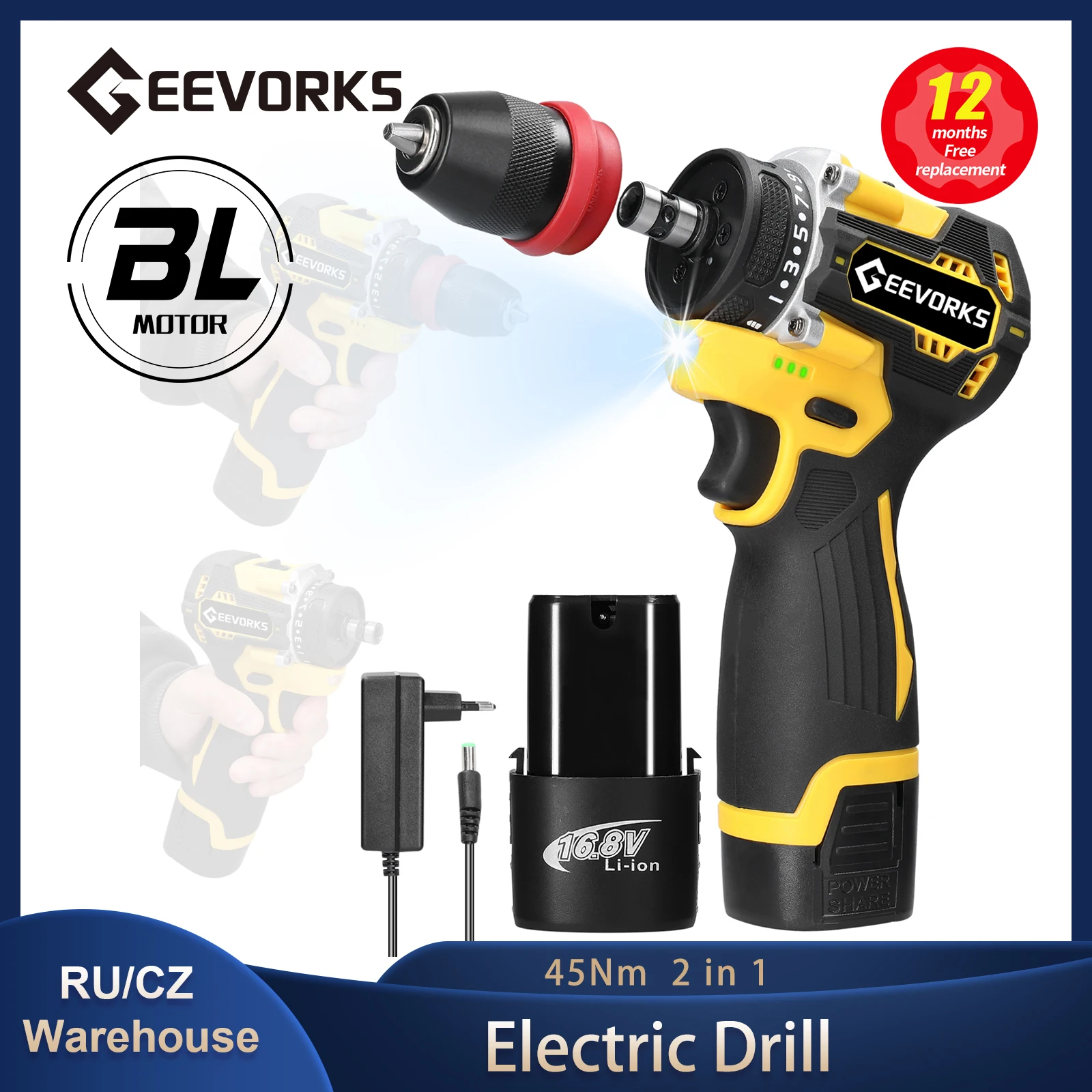 Geevorks 16 8v Lithium Drill Electric Screwdriver Power Tool 45nm