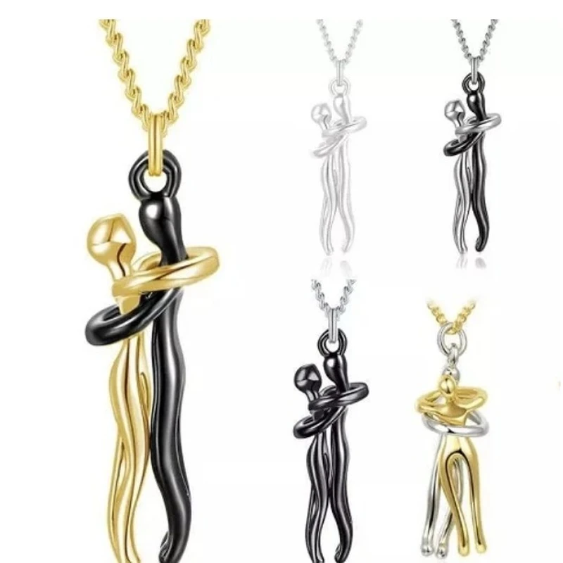 Exquisite Couple Hugging Pendant Necklace For Women Men Lovers Fashion ...
