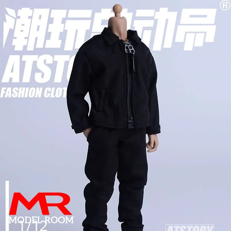 ATStory 1/12 Scale Male Black Zipper Outdoor Jacket Clothes Model Fit 6 ...