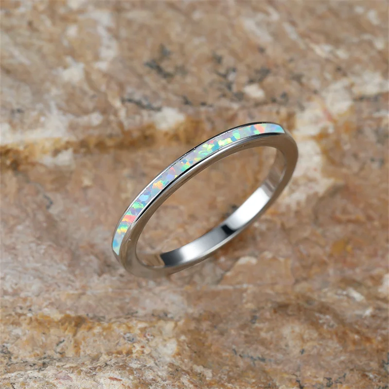 Stacking-Thin-Rings-For-Women-Men-Wedding-Bands-Blue-White-Fire-Opal ...
