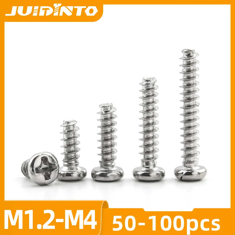 Juidinto 50-100pcs Cross Pan Head Flat Tail Self Tapping Screw M1.2-m4 ...
