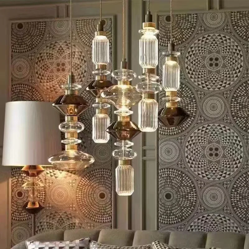 New-LED-Chandelier-Clear-Amber-Glass-Free-Collocation-Hall-Parlor ...