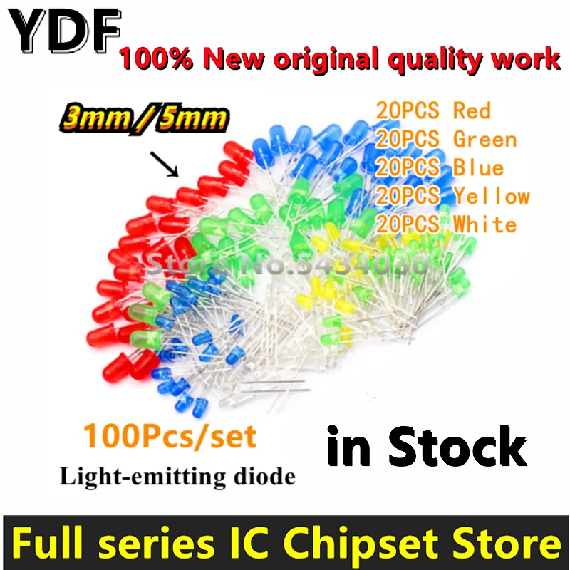 100Pcs 3mm 5mm Led Diode Flashing White Red Green Blue Yellow RGB Fast ...