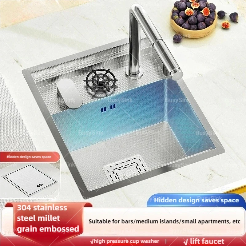 304 Stainless Steel Bar Sink Silver Small Kitchen Sink Hidden Cup ...