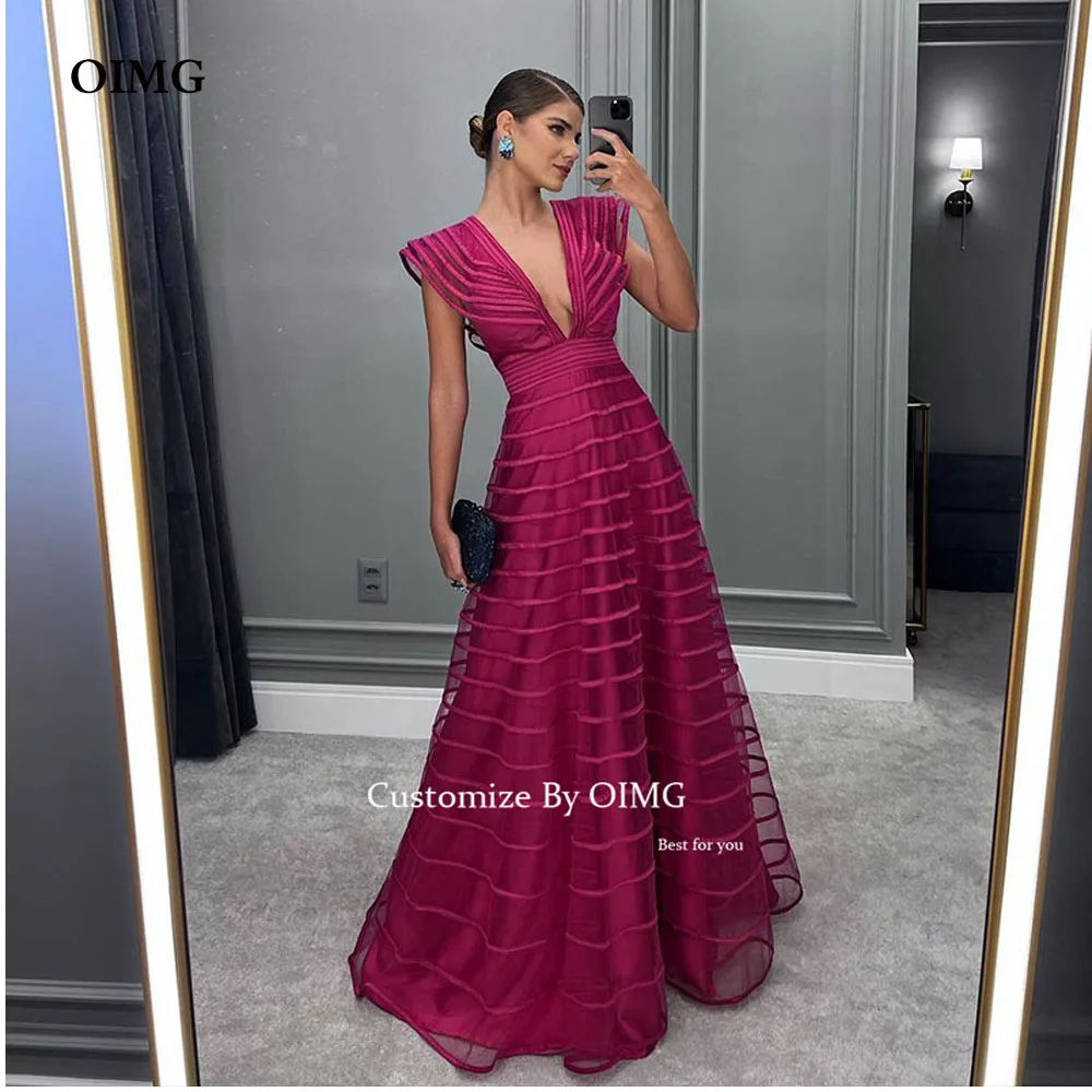 OIMG-Fuschia-Tulle-A-Line-Long-Evening-Dresses-Saudi-Cap-Sleeves ...