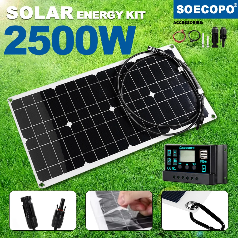 Portable 2500W Solar Panel Kit for Camping - Camper Accessories with ...