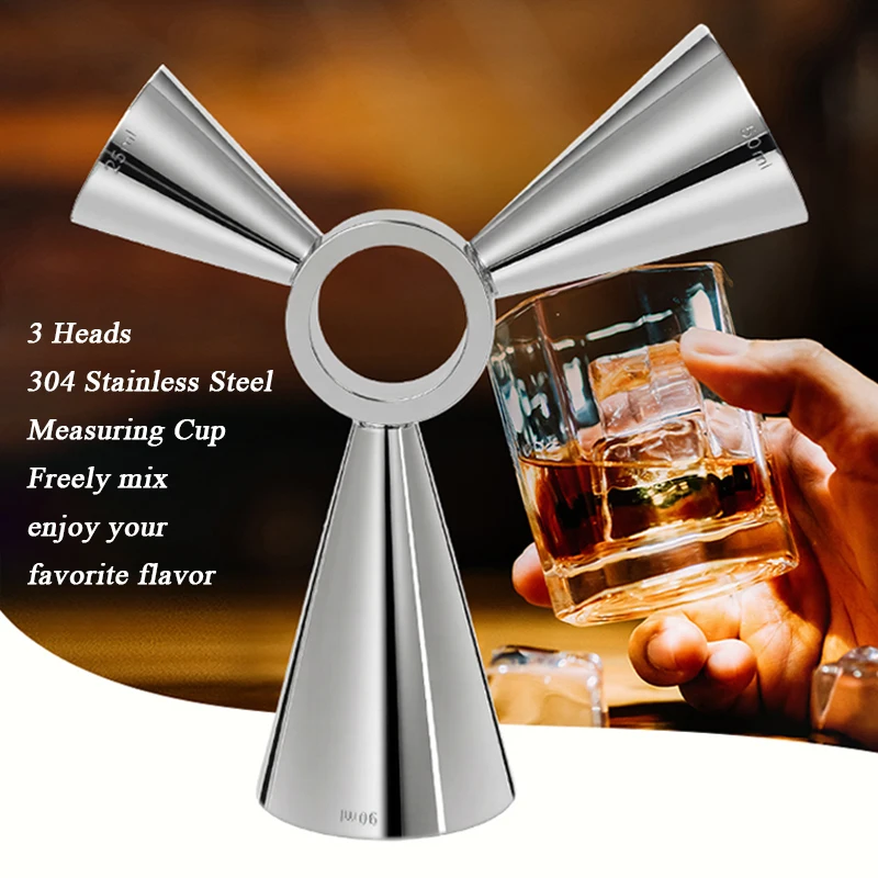 3 in1 Measuring Cup 304 Stainless Steel Measure Cup 25 50 90ml Cocktail ...