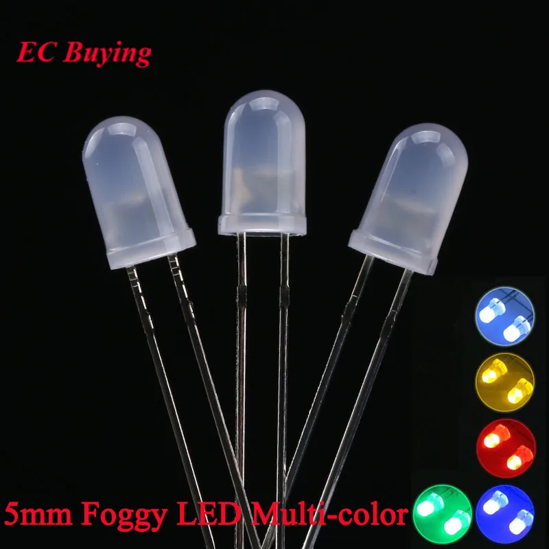 50pcs F5 5mm Fog LED Round White Yellow Blue Red Emerald-green Light ...