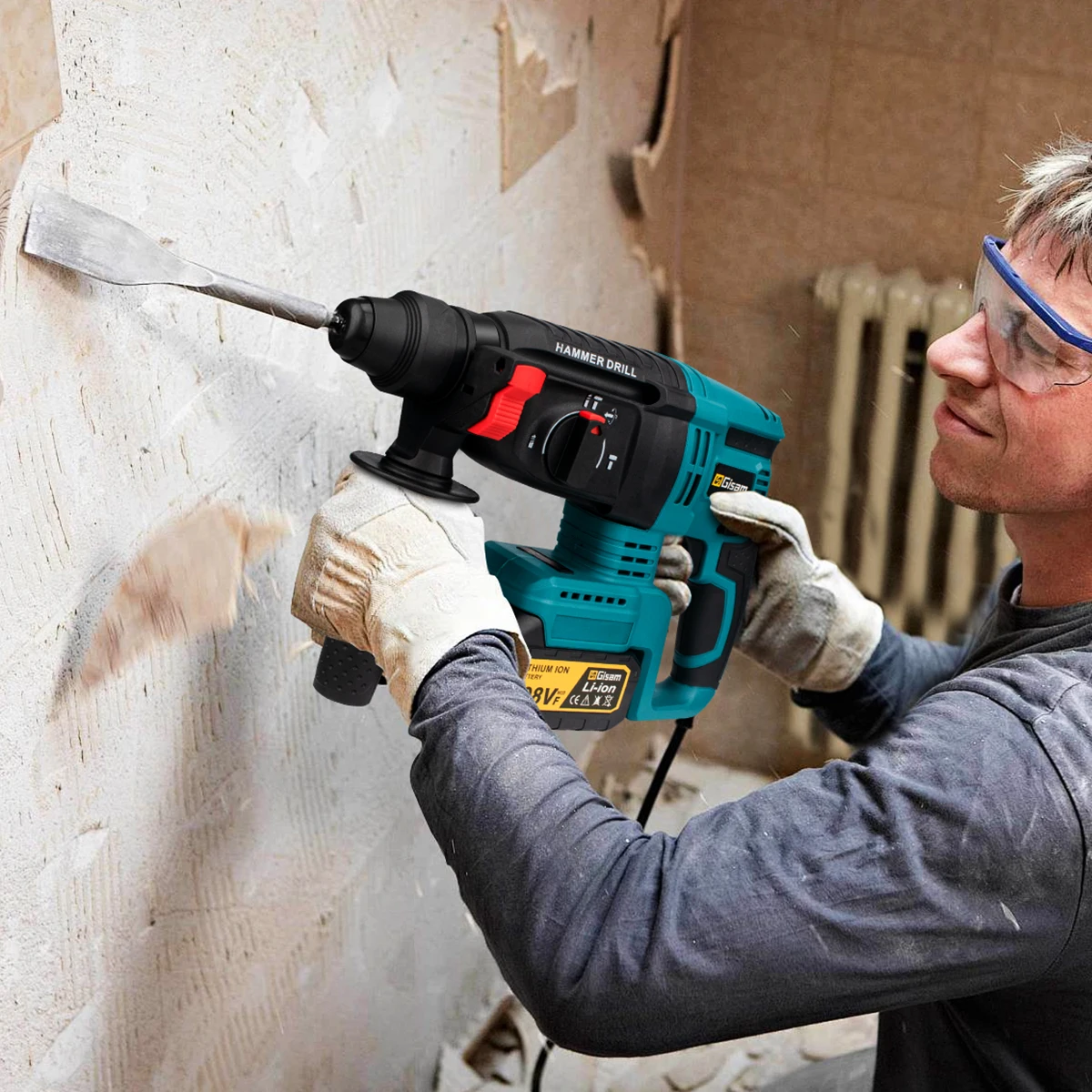 GISAM Brushless Electric Hammer Drill, 26mm multifunctional cordless ...