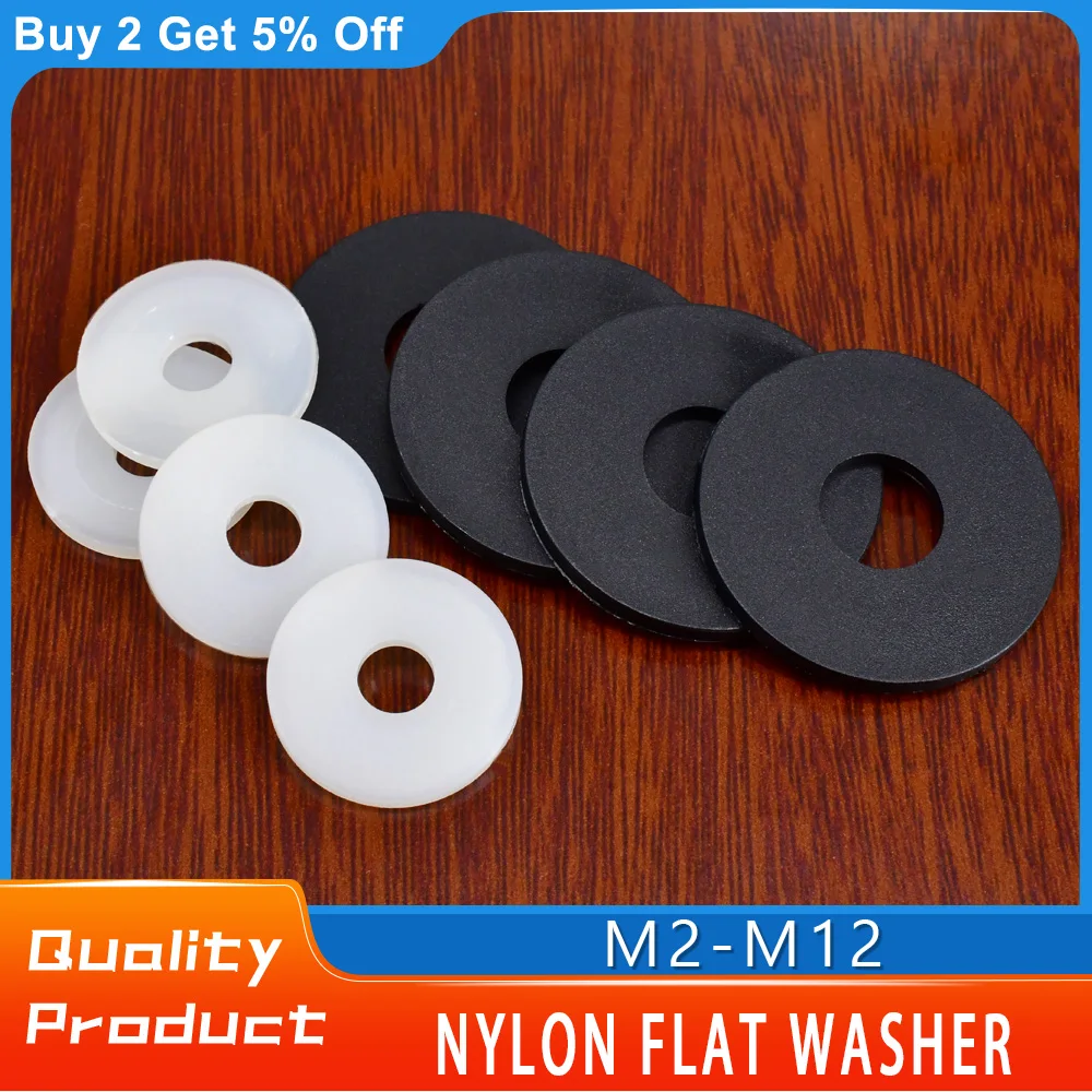 10-200pcs-Black-White-Nylon-Flat-Washers-Plane-Plastic-Spacer-M2-M24 ...