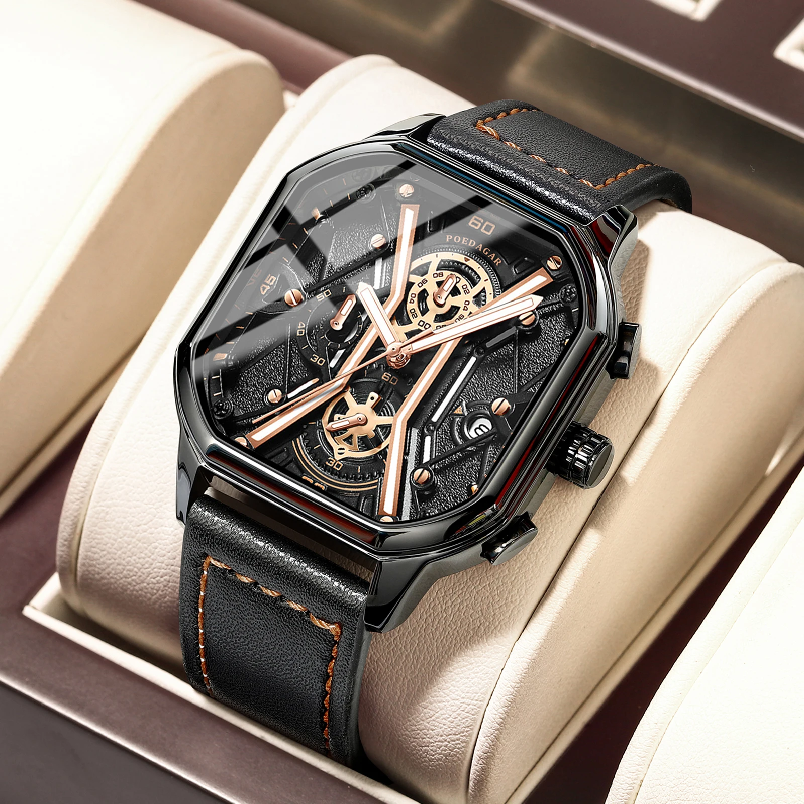 POEDAGAR Fashion Men Wristwatches Luxury Chronograph Luminous ...