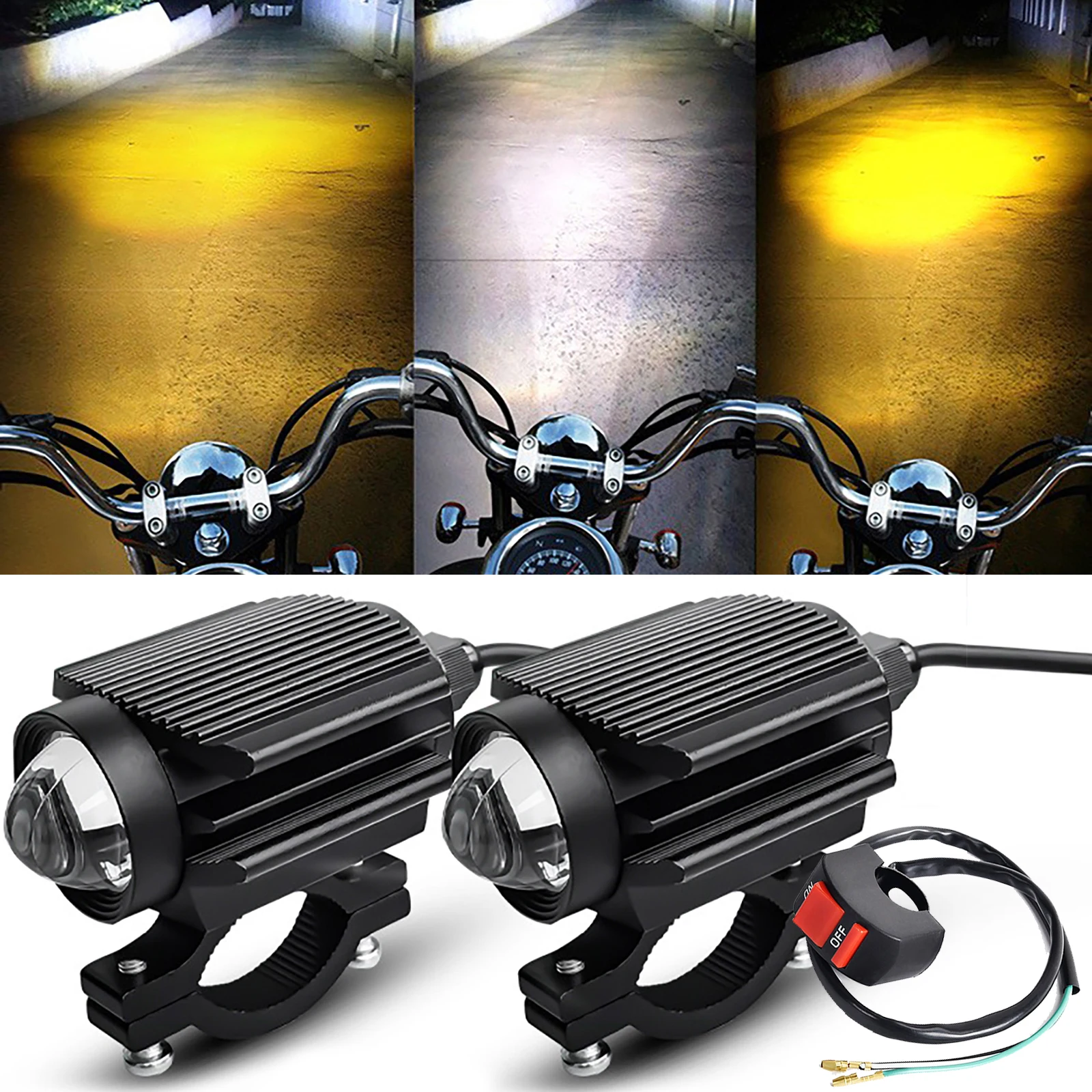 9-85V Additional Motorcycle LED Spot Lights Headlights Front Amber ...
