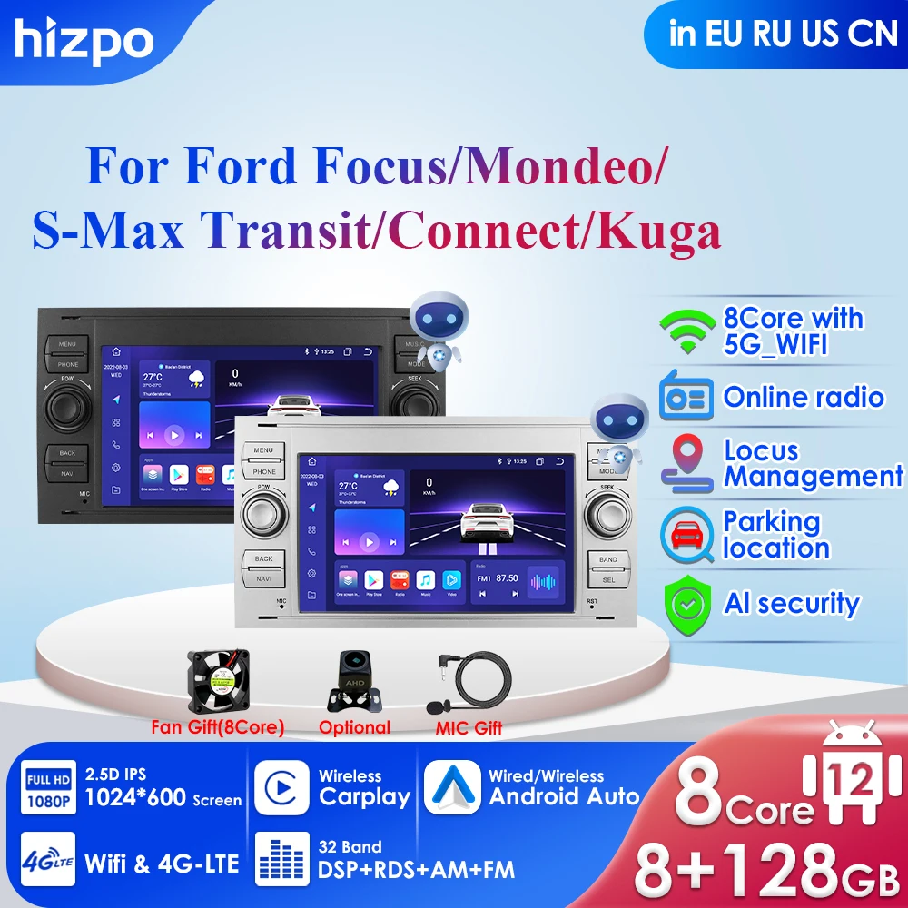 Leitor de Vídeo Multimídia Automotivo Android, Rádio, WiFi, GPS Navi, 4G LTE, 2Din, Ford Focus 2 ...