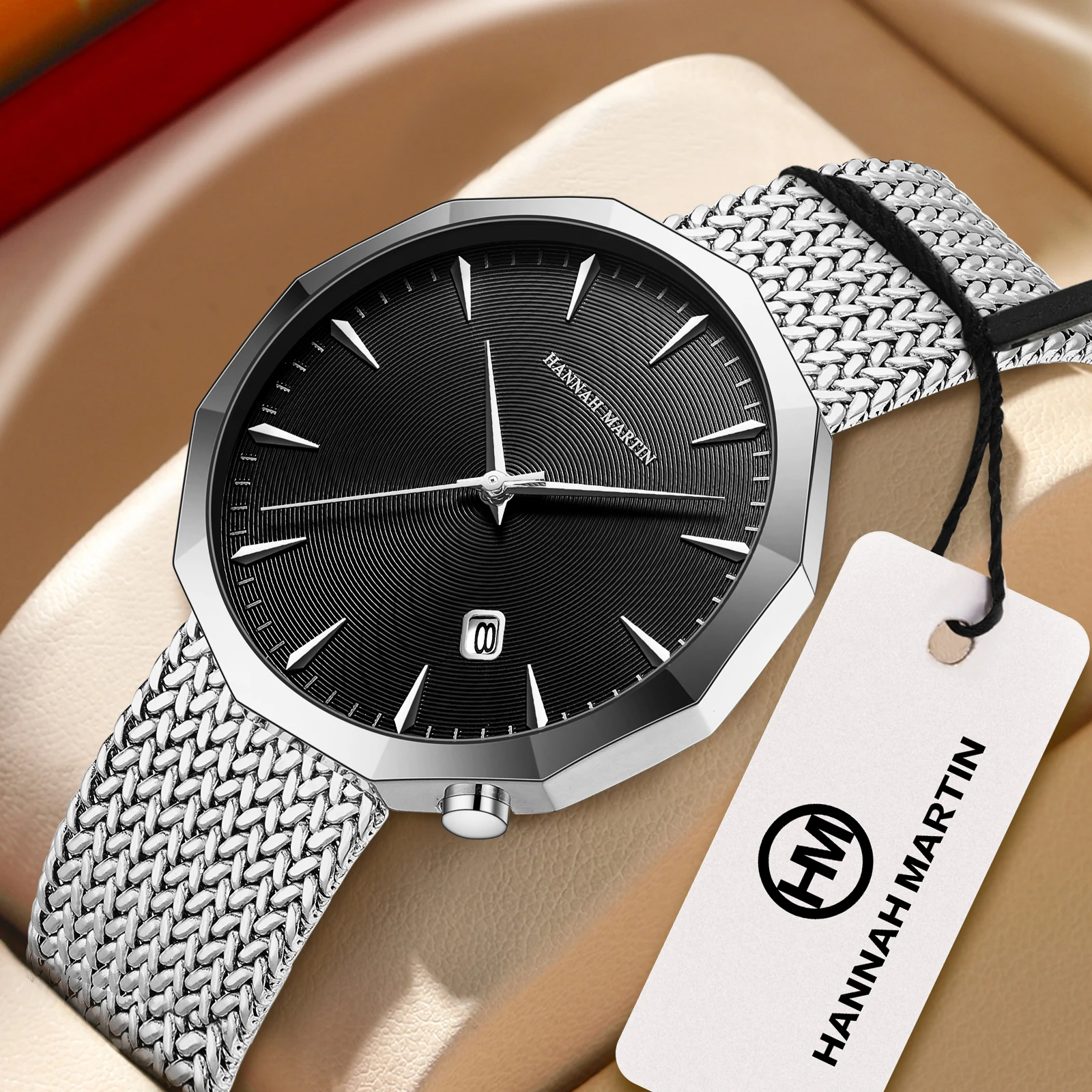 2025 New Men Stainless Steel Watch Fashion Polygonal Dial Hannah Martin ...