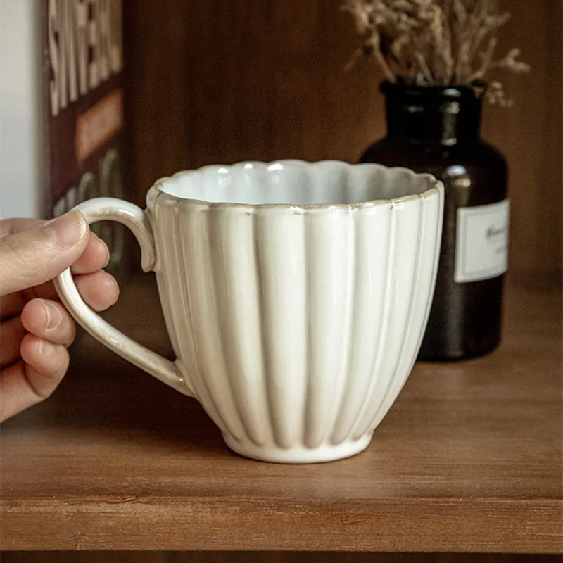 1pc Retro Style 250ml Ceramic Coffee Mugs Drinking Mug Milk Cup Petal ...