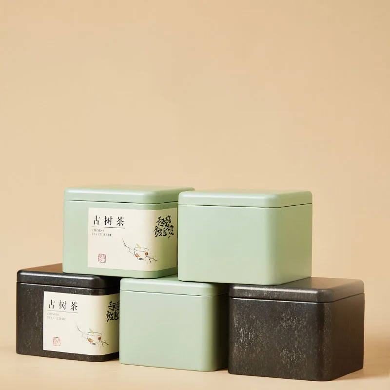 2PCS Black Square Metal Jar Tea Sealed Tin Box Kitchen Storage ...