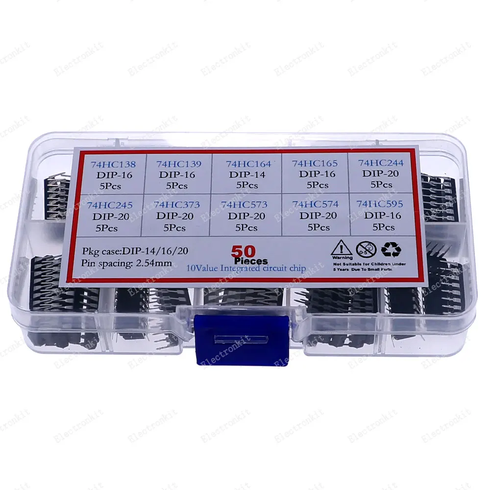 50Pcs-10value-x-5pcs-DIP-IC-Chip-kit-Box-74HC138-74HC139-74HC164 ...