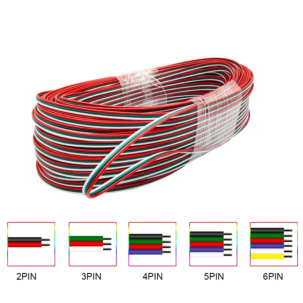 LED-Wire-Cable-22AWG-3Pin-2Pin-4Pin-5Pin-6Pin-Extension-Cable-1m-100m ...
