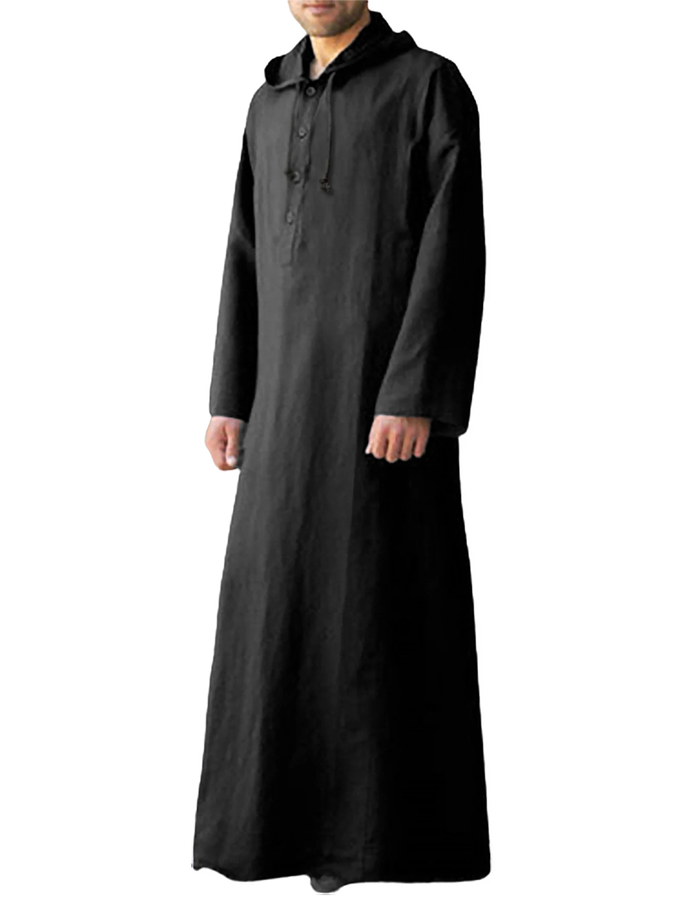 Men Hooded Muslim Fashion Saudi Arab for Men Long Sleeve Thobe Islamic ...