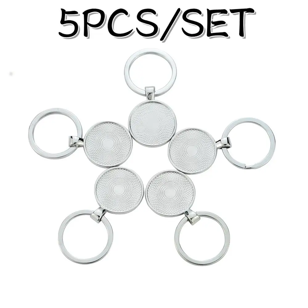 5pcs Diy Blank Keychain Double Sided Faces Pendant Key Chain Ring Glass ...