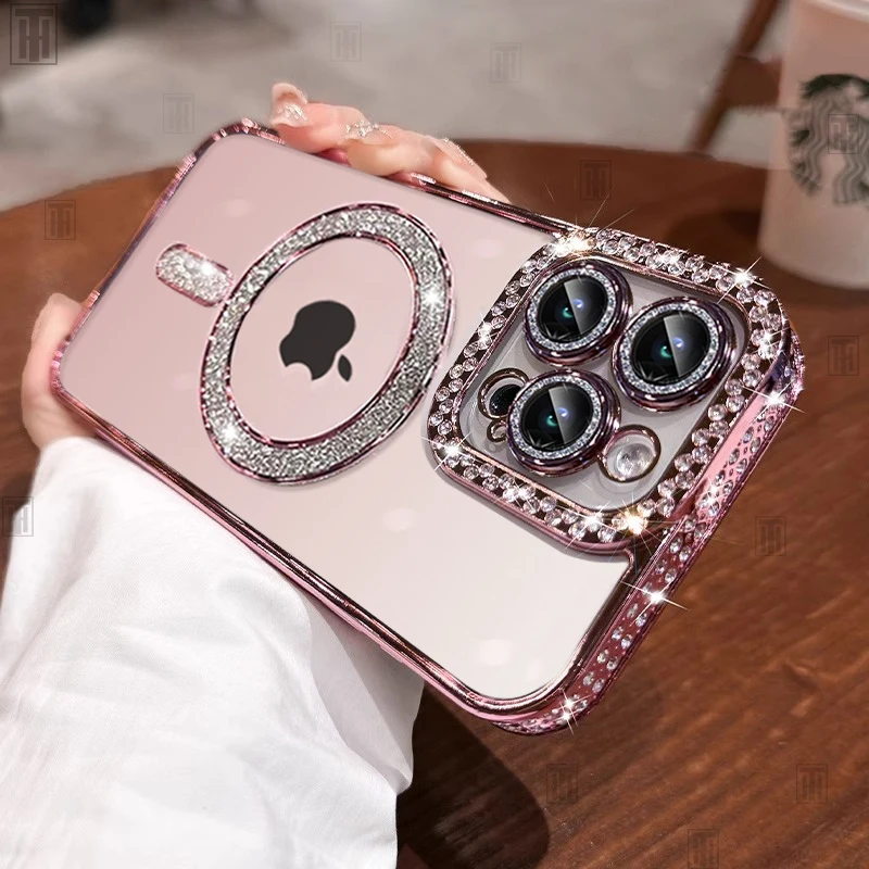 Diamond-Transparent-Glitter-Pink-Plating-Soft-Case-For-iPhone-15-11-12 ...