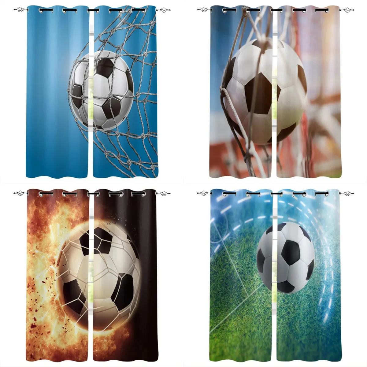 2Panels-Cartoon-Football-Net-Blue-Curtains-for-Kitchen-Bedroom-Living ...