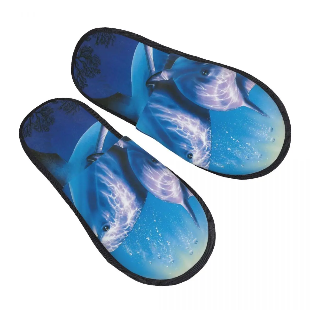 Dolphins-In-The-Water-Slipper-For-Women-Men-Fluffy-Winter-Warm-Slippers ...