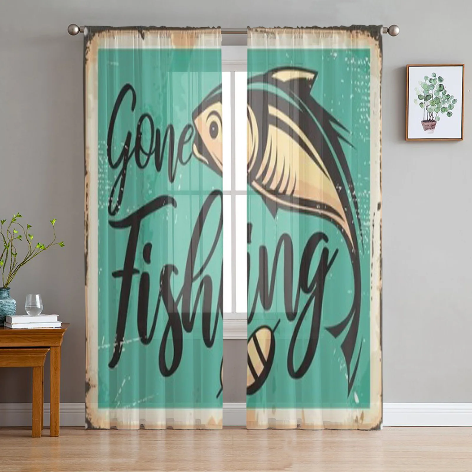 Gone-Fishing-Vintage-Tulle-Curtains-For-Living-Room-Sheer-Curtain ...