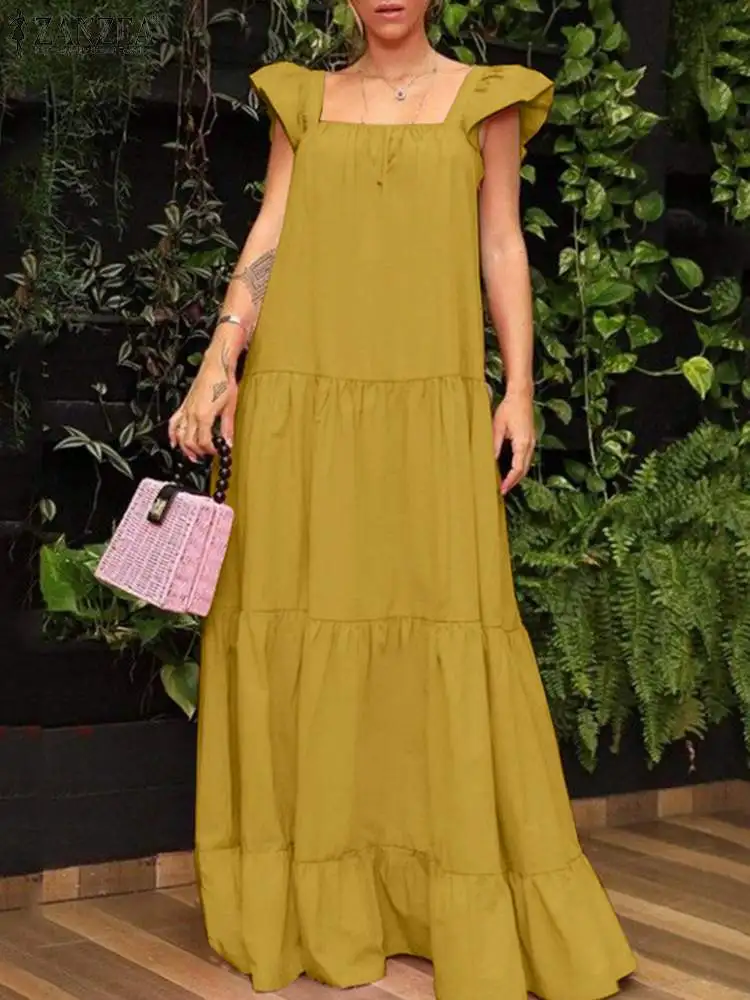 Women Solid A line Sleeveless Pockets Maxi Long Sundress ZANZEA Summer ...