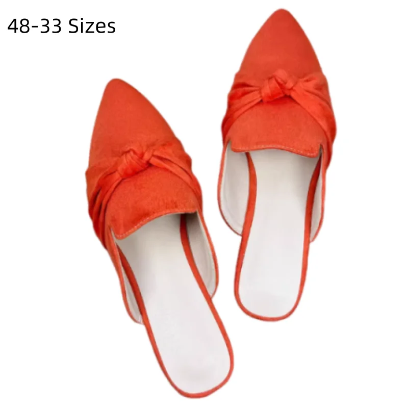 Women Knot Flock Multi Color Mules Slippers In Flat Pointy Tip Half ...