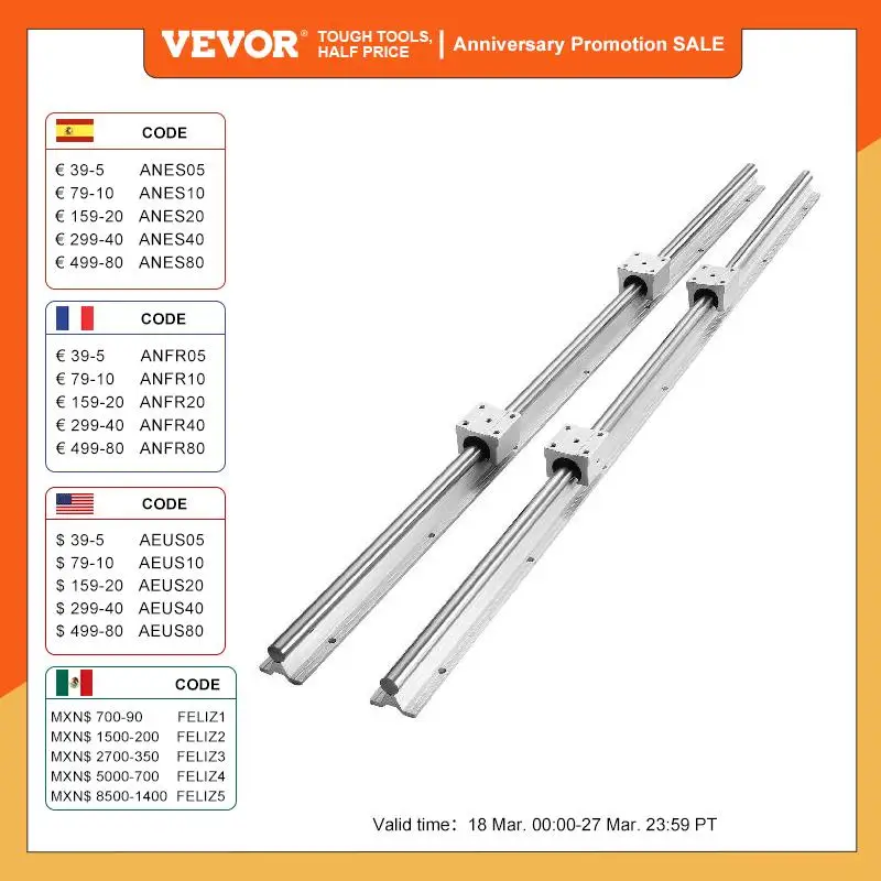 VEVOR-2PCS-Linear-Guide-Rails-SBR12-SBR16-SBR20-SBR25-800-2200mm-4PCS ...