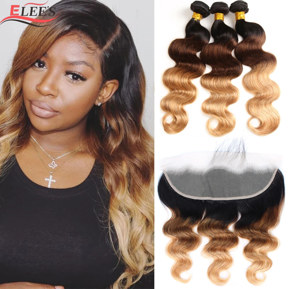 Ombre-Body-Wave-Bundles-With-Frontal-T1b-4-27-Colored-Bundles-With ...