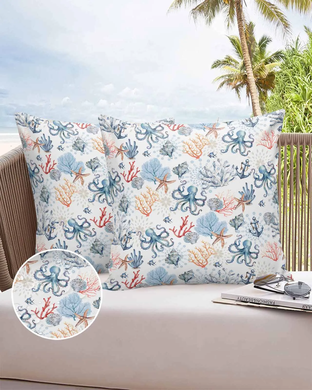 Marine-Coral-Shells-Starfish-Conch-Octopus-Waterproof-Pillowcase-Office ...