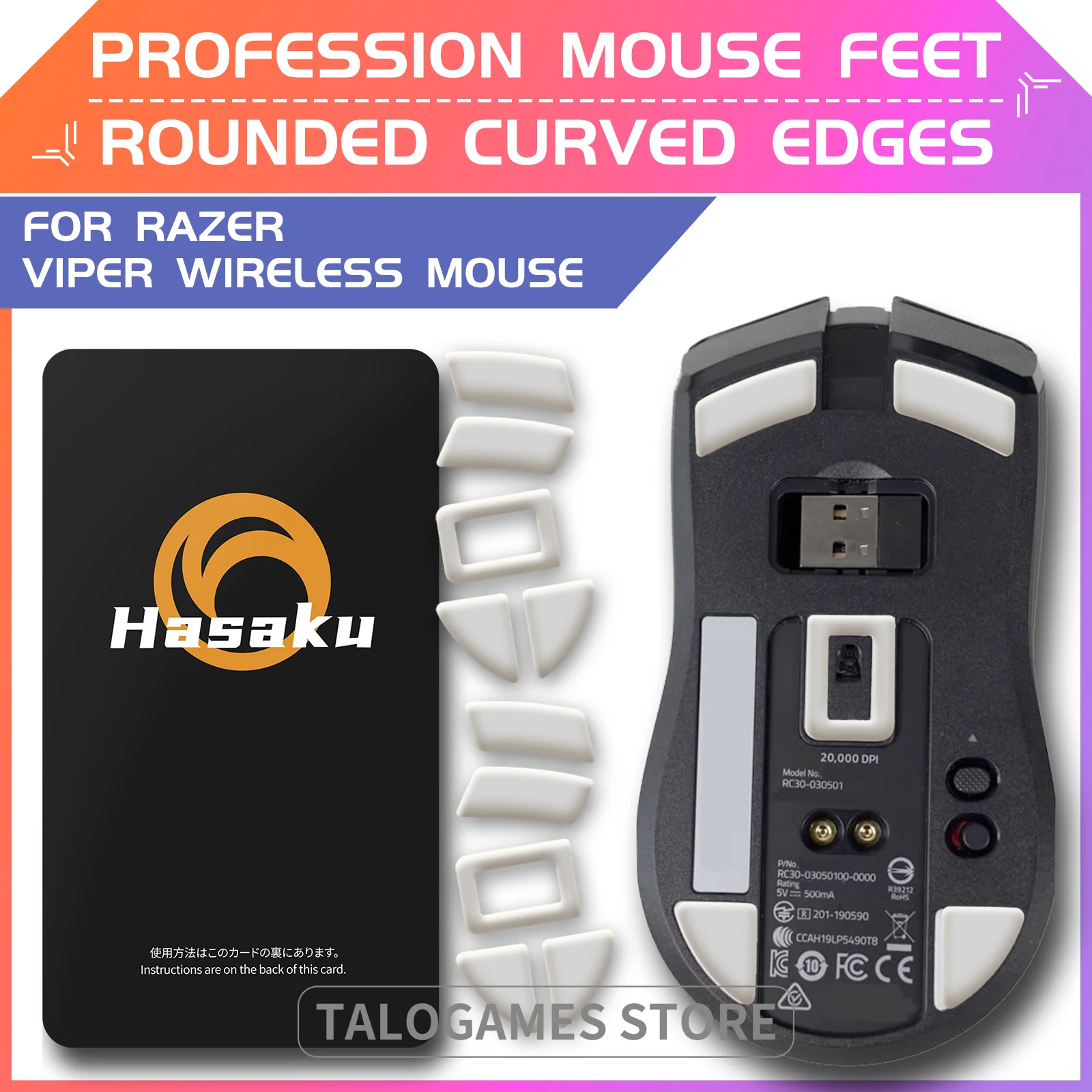 2sets Hasaku Rounded Curved Edges Gaming Mouse Feet Skates For Razer ...