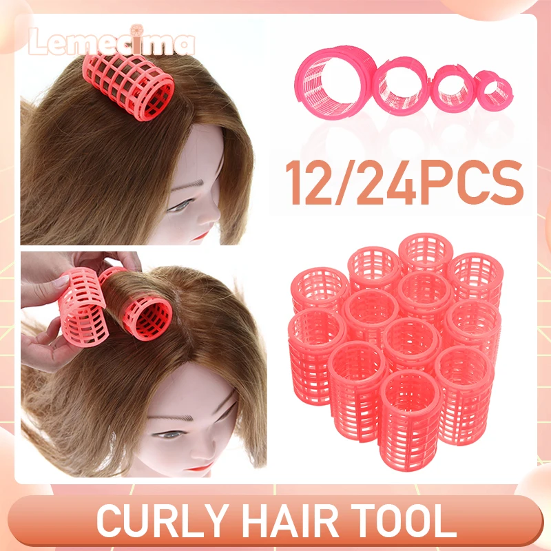 12/24Pcs Pink Heatless Hair Curler Roller Large Grip Clips Curlers Lazy ...