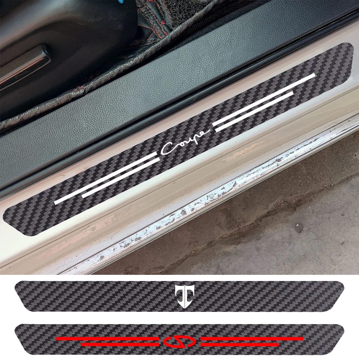 4PCS Car Door Threshold Sill Carbon Fiber Sticker For Hyundai atos ...