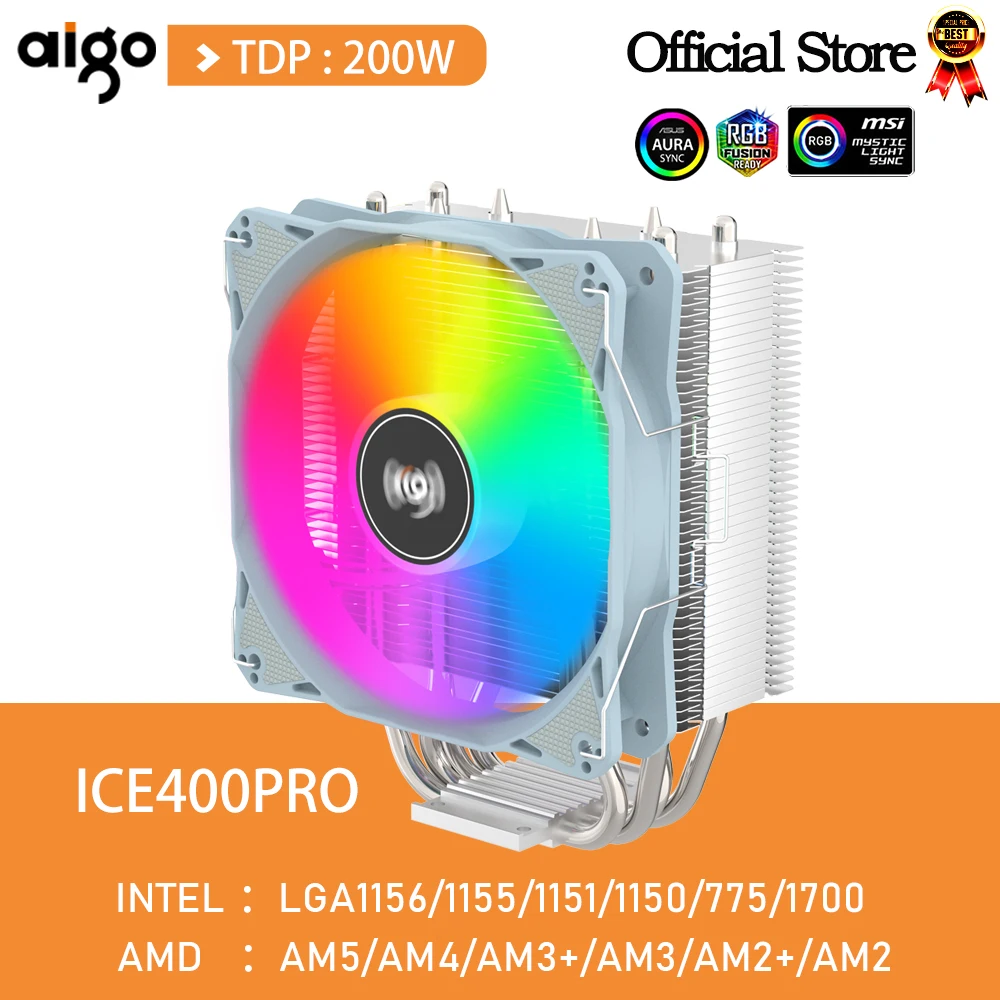 Aigo ARGB CPU Cooler 4 Heat Pipes 4 Pin PWM PC Quiet 120MM CPU Cooling ...