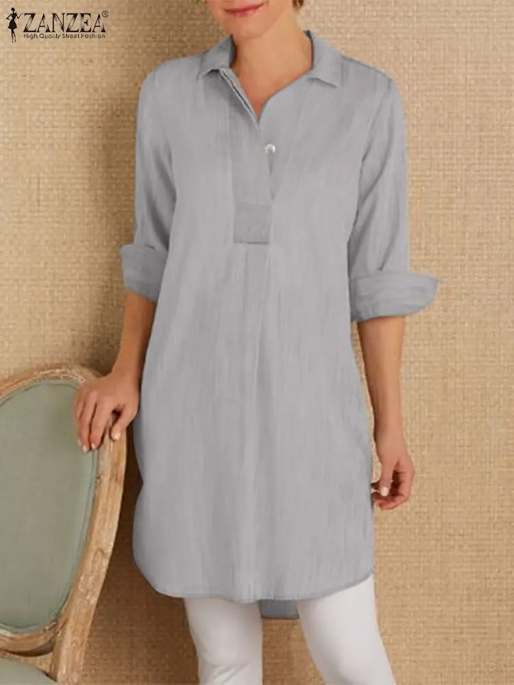 ZANZEA-Autumn-Long-Sleeve-Blouse-Fashion-Solid-Long-Shirt-Women-Elegant ...