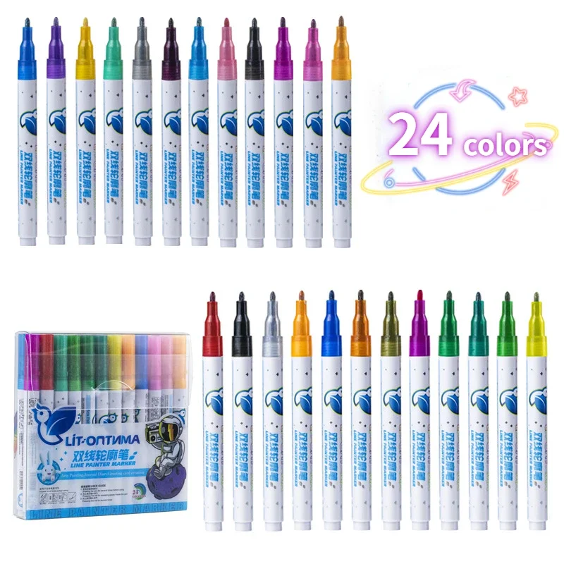 8-12-24-Color-Double-Line-Outline-Art-Pen-Marker-Pen-DIY-Graffiti ...