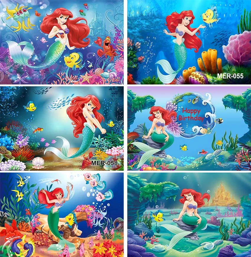 Disney Little Mermaid Ariel Princess Backdrop Girls Birthday Party ...