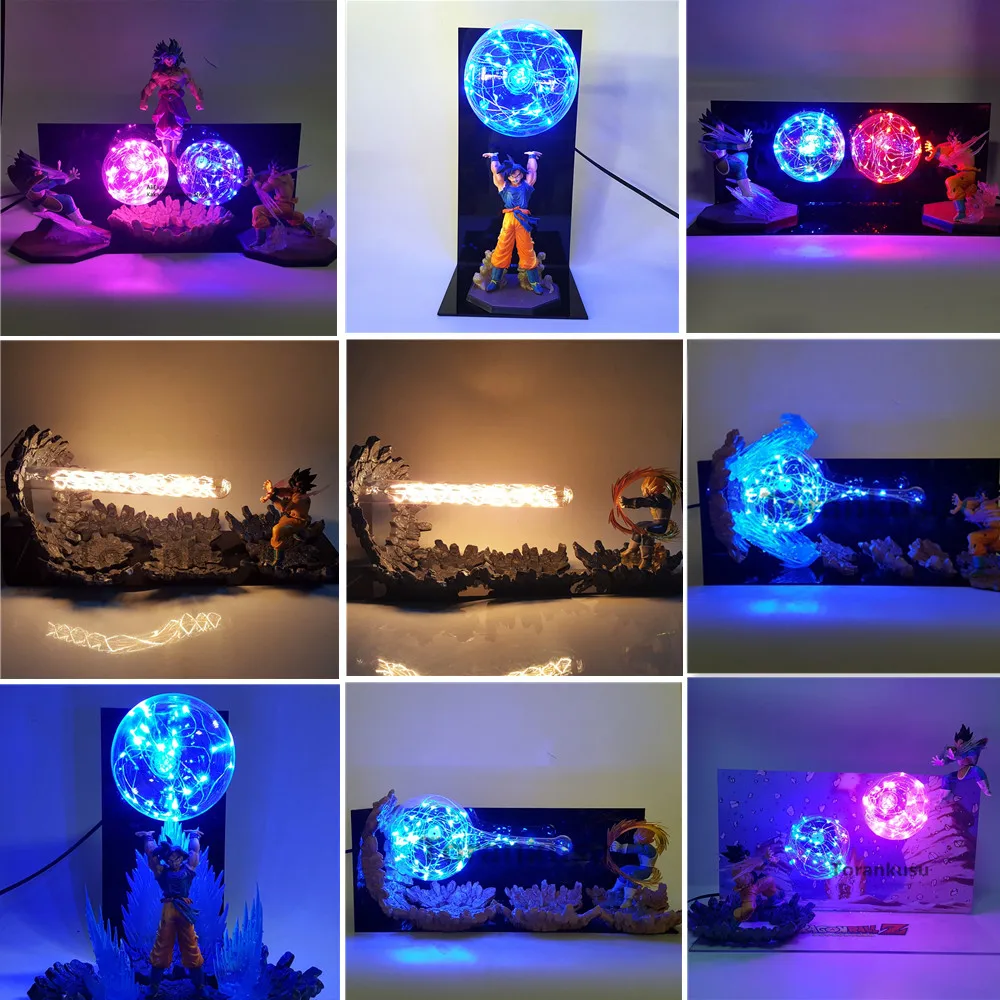 Anime Figures Dragon Ball Z Goku Vegeta LED Set Broly Toys Super Saiyan ...