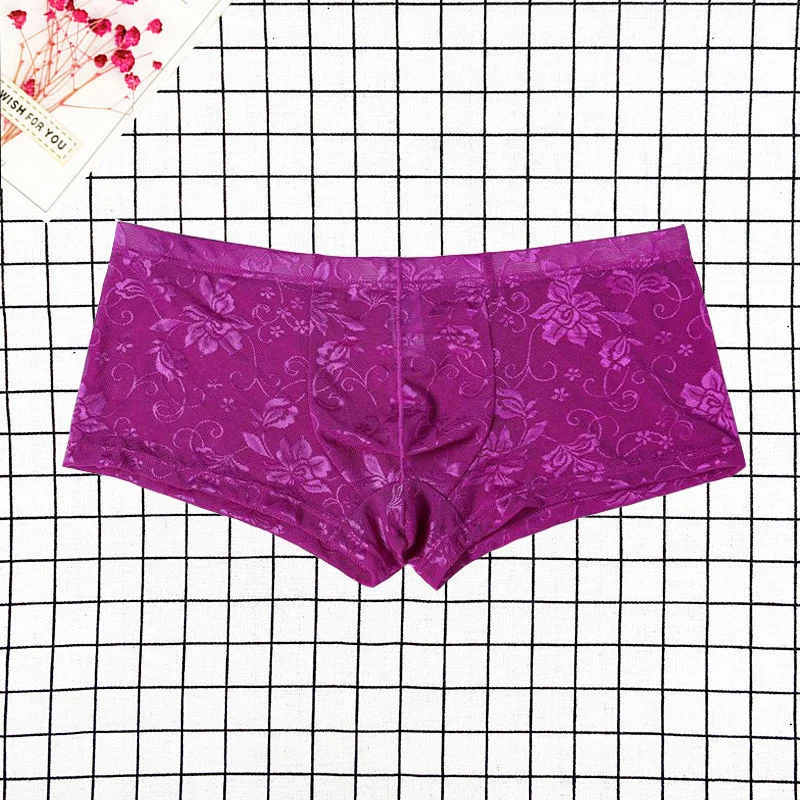 Mesh Boxers for Men Print Lace Sexy Transparent Thin Underwear ...