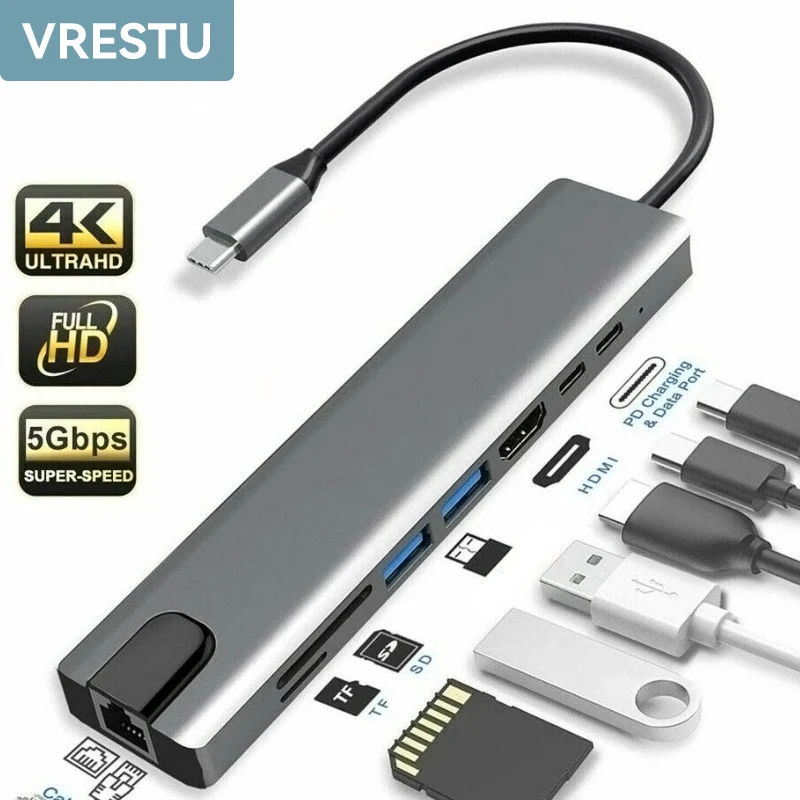 Estación de acoplamiento USB tipo C, HUB con soporte USBC a 4K Hdmi ...