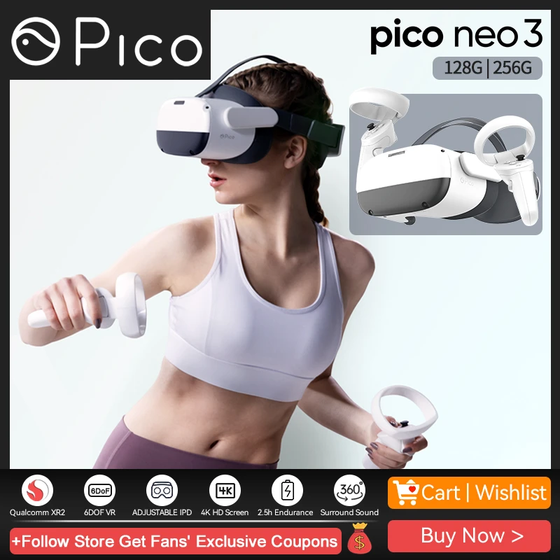 Pico Neo 3 VR Headset Qualcomm Snapdragon XR2 6DoF VR 4K HD Screen adjustable IPD 360 Surround ...