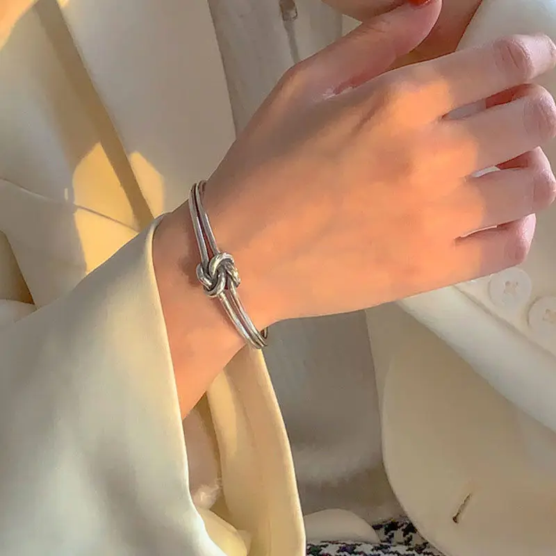 VENTFILLE 925 Stamp Silver Color Double Layer Knot Bracelet for Women Girl Gift Retro Fashion ...